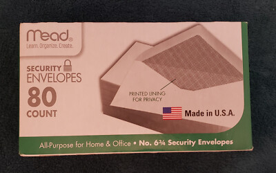 *NEW* 80 count Mead security envelopes #6-3/4 (made in USA) 43100752127 ...