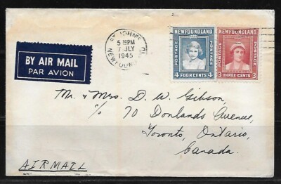 Newfoundland - 1945 7c Air Mail Cover from St. John's to Toronto ...