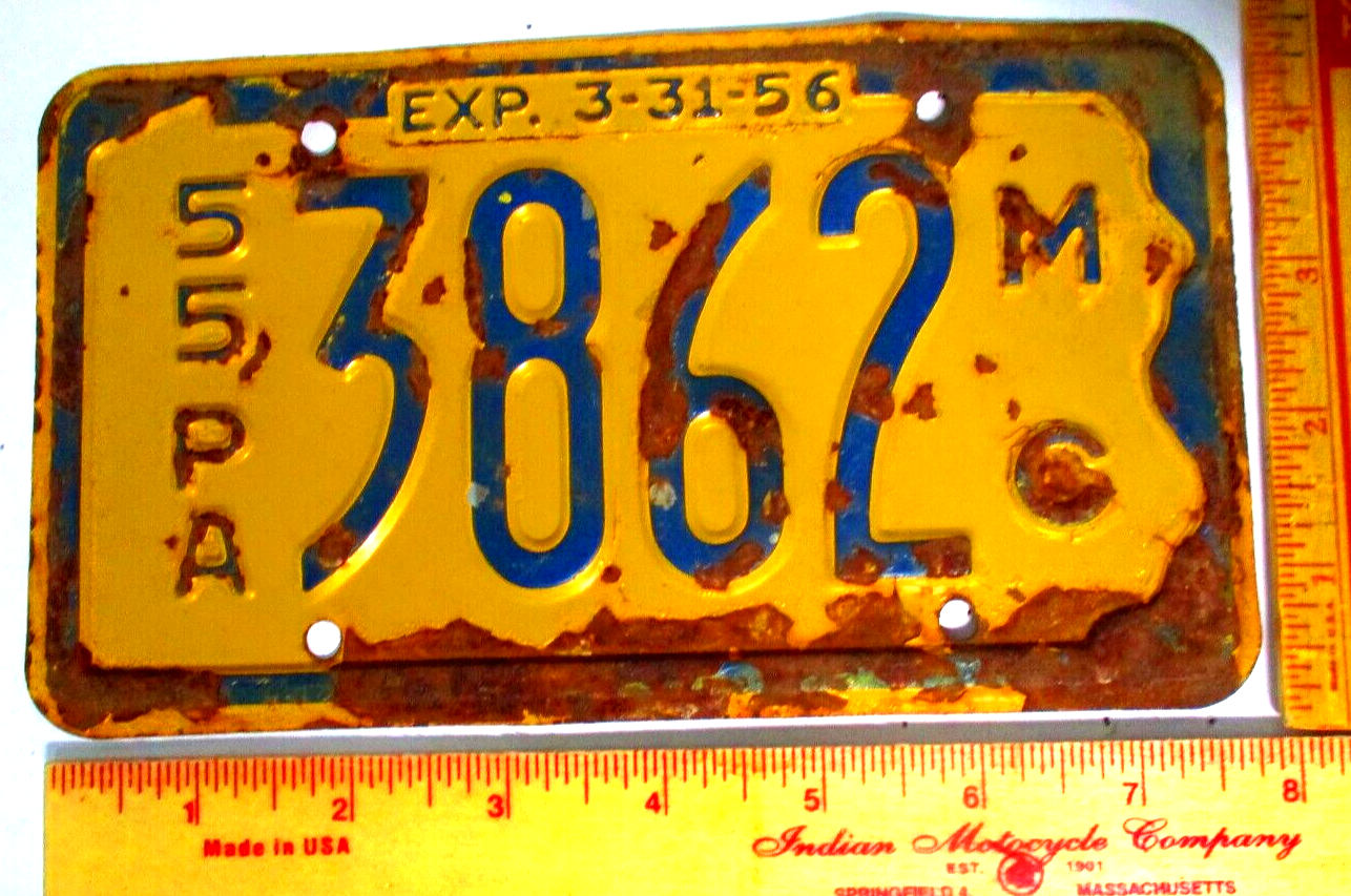 1955 Pennsylvania motorcycle license plate biker collectible old Pa MC ...