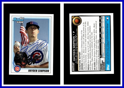 2010 Bowman Draft Prospects #BDPP40 Hayden Simpson RC Autographed ...