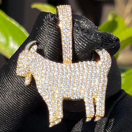 1.40Ct Lab Created Diamond Round GOAT Pendant 14K Yellow Gold Finish ...