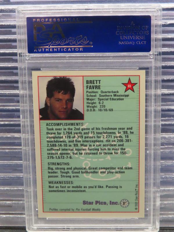 1991 Star Pics Brett Favre Rookie Auto Autograph RC #65 PSA 9 Falcons ...