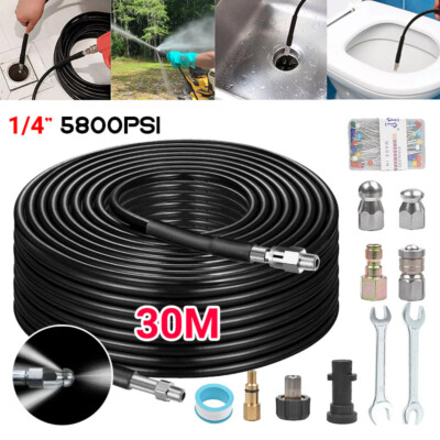 30M High Pressure Drain Jet Washer Hose Drain Pipe Sewer Jetter Kit for ...