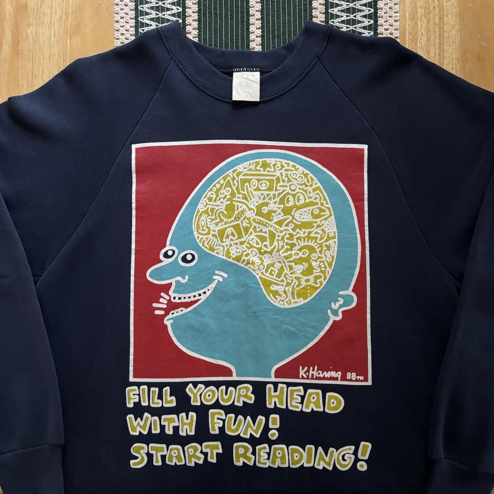 Vintage 1988 Keith Haring Art Reading Crewneck Sweats… - Gem