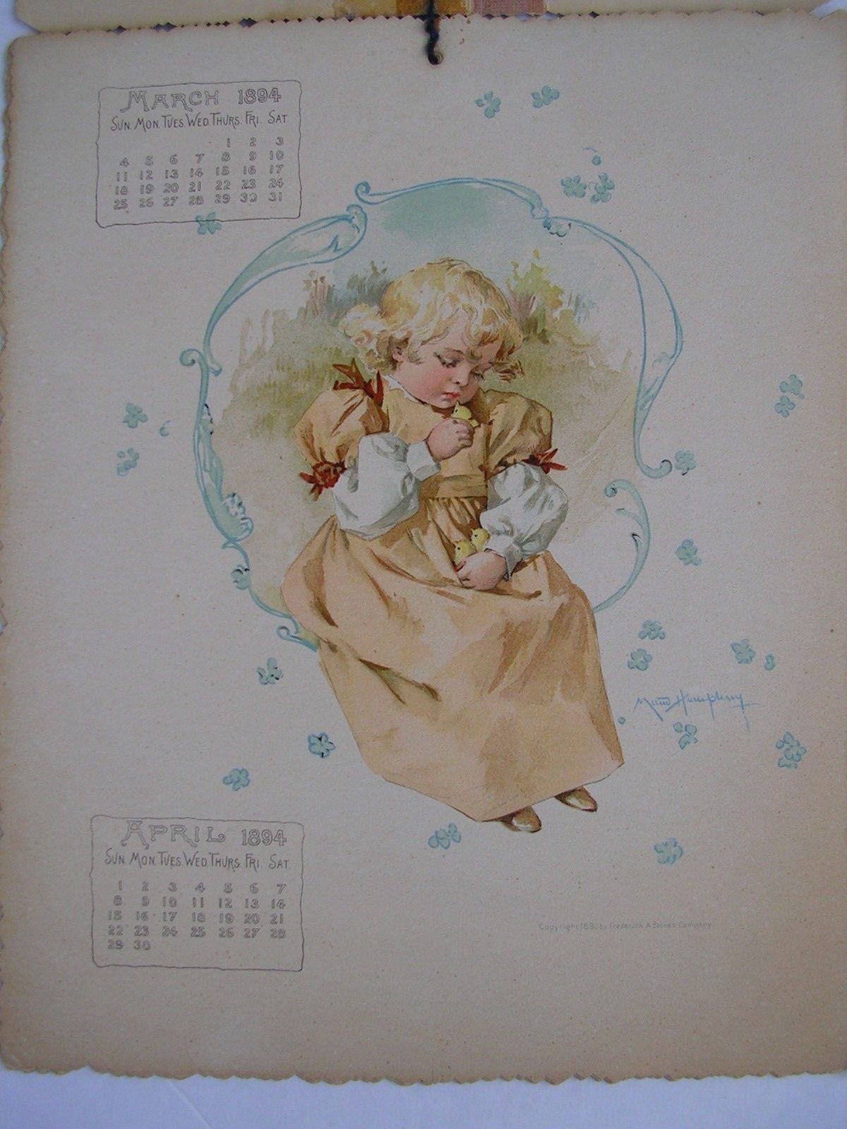 1894 ANTIQUE Calendar Art work by. (MAUD HUMPHREY) Famous artist. All ...