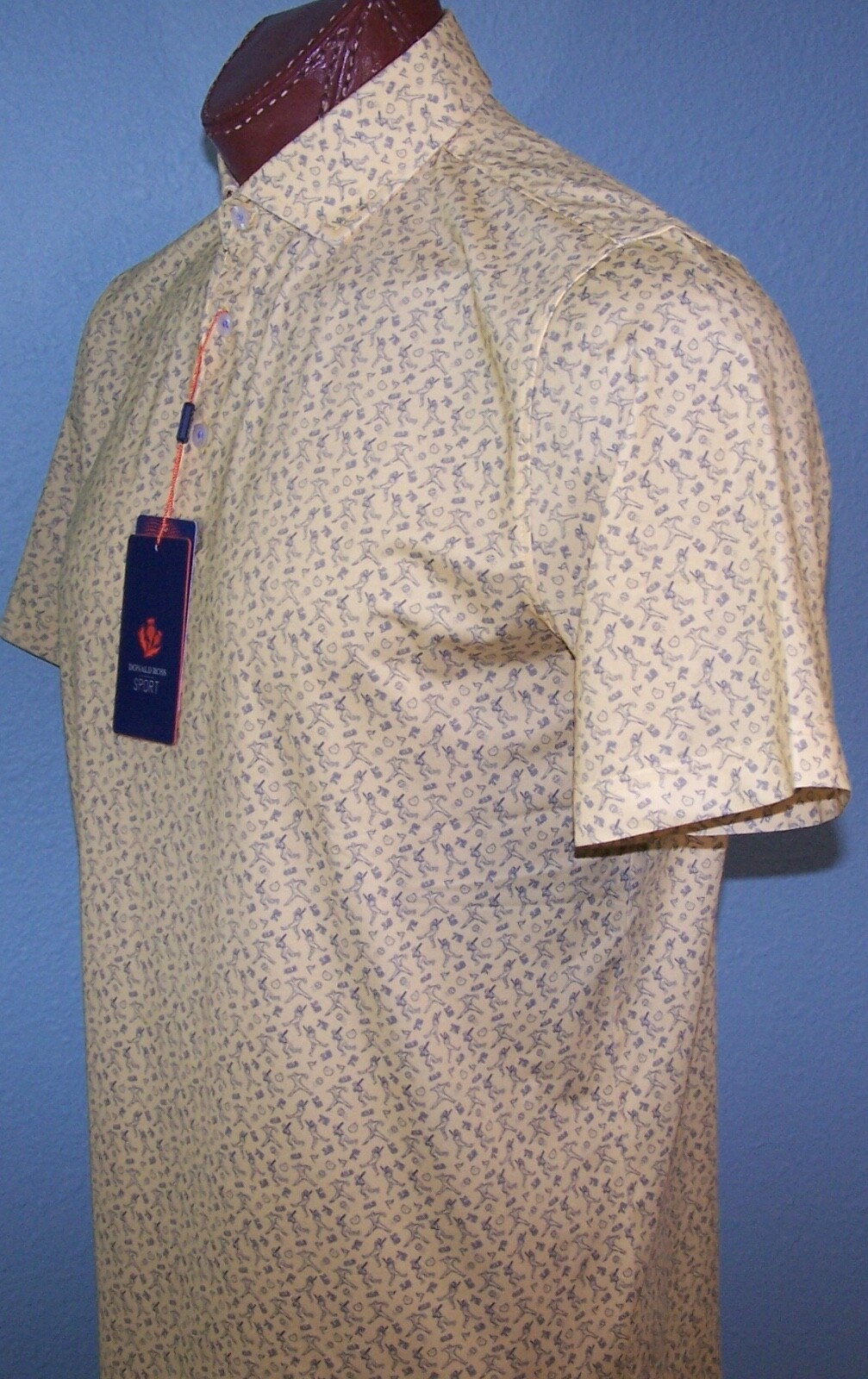 DONALD ROSS SPORT s/s Trimmer UPF 50 WICKING polo sz M BASEBALL PRINT ...