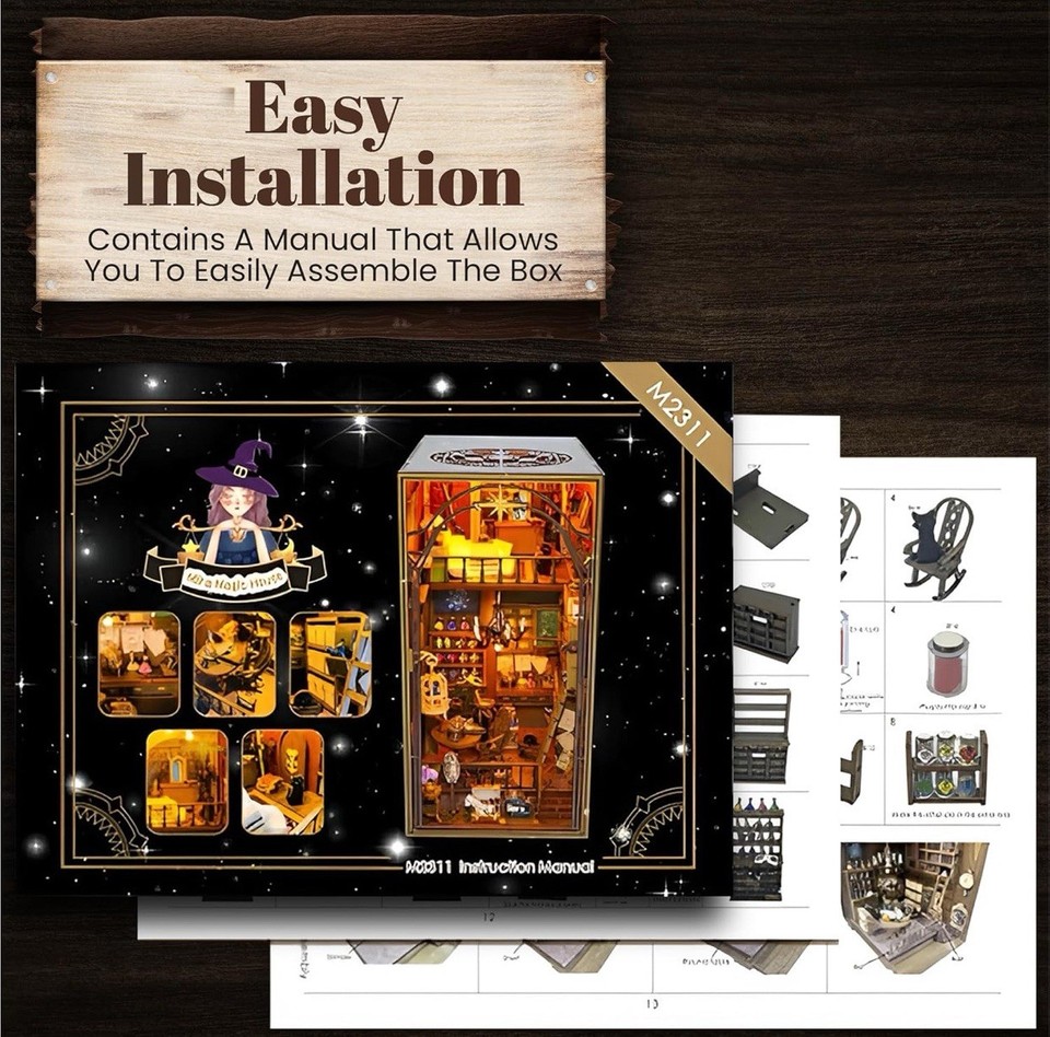 DIY Mira Magic House Wooden Book Nook Kit - Miniature Bookshelf ...