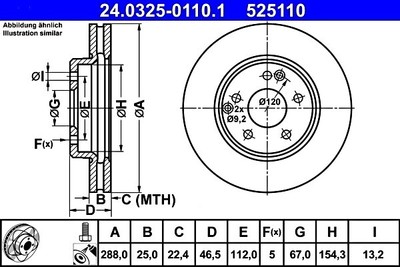 ATE Brake Disc For MERCEDES A208 A209 C208 C209 CL203 R170 R171 S202 ...