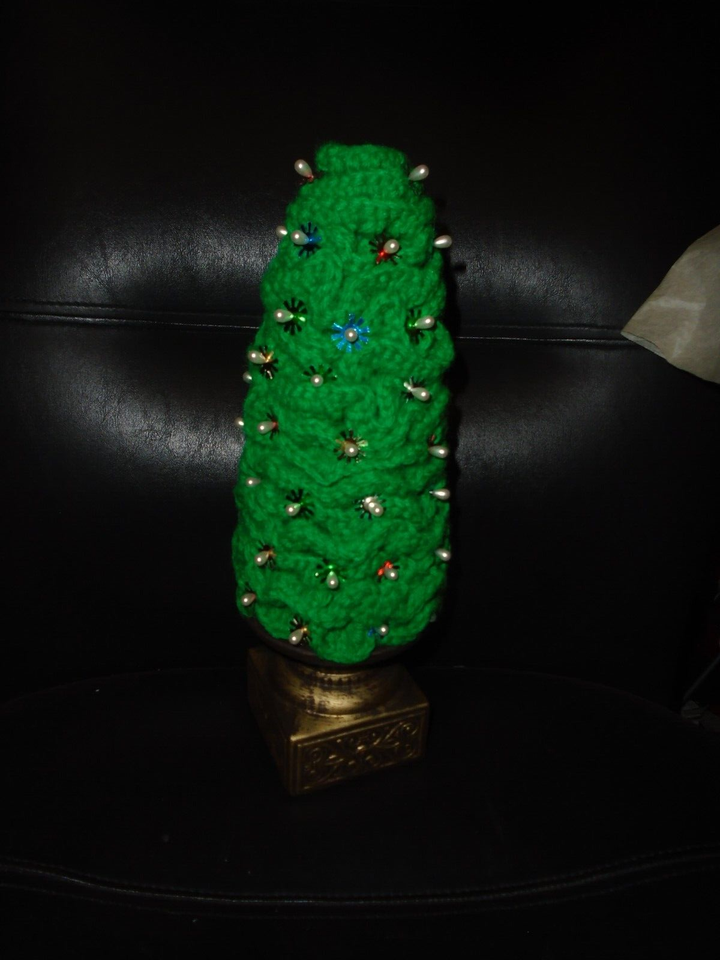 VINTAGE HANDMADE DECORATED STYROFOAM CHRISTMAS TREE ON PEDESTAL ...
