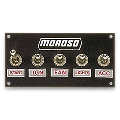Moroso 74136 Switch Panel Aluminum Black 5" Wide 2.5" Tall 5 Toggle ...