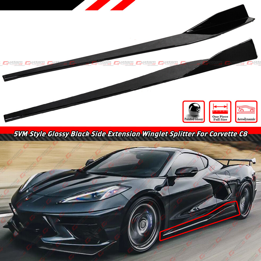 For 2020-25 Corvette C8 Z51 Stingray 5VM Style Gloss Black Side Skirt ...