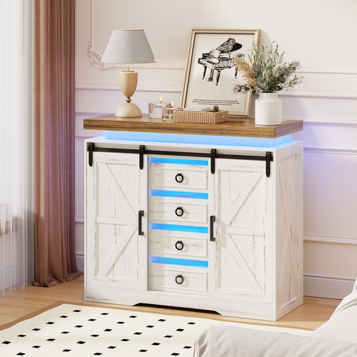 Farmhouse Dresser Chests for Bedroom with 4 Drawers & Sliding Barn ...