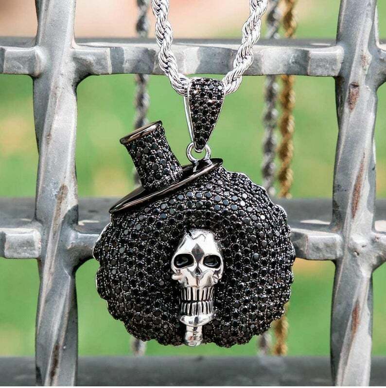 Blinged Black Afro Skull Design With Dark Black Onyx Hip-Hop Rappers ...