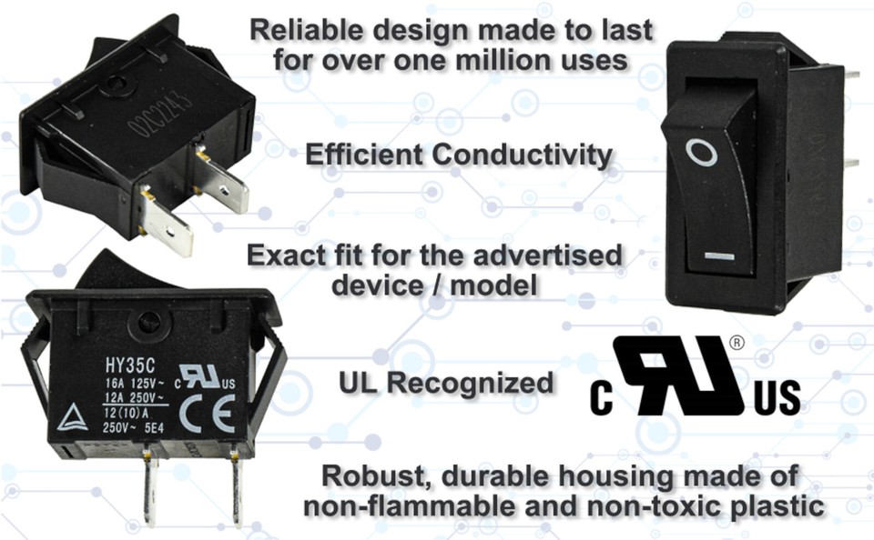 2-Pack HQRP ON Off Rocker Switch 2-Prong 16A 125V for KEDU HY35C, Saw ...
