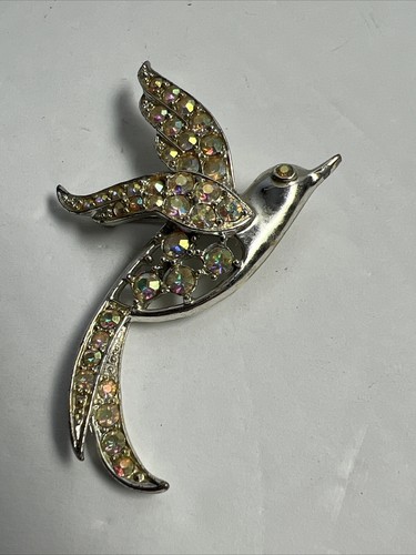 Vtg Sarah Coventry pave AB crystal dove Brooch pin bird of Paradise ...