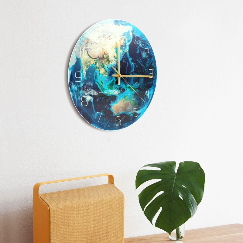 Luminous Earth Wall Clock Planet Print Clock Study Room Bedroom Living ...