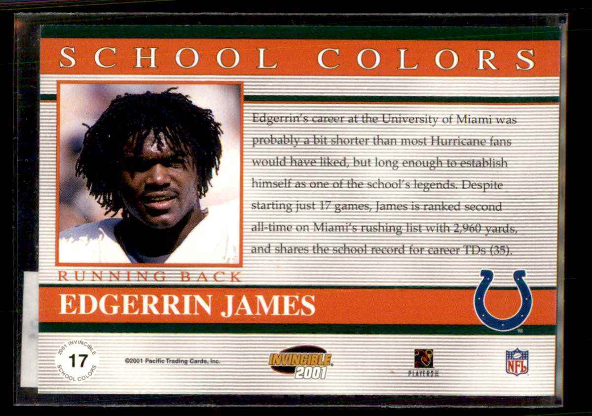 2001 Pacific Invincible School Colors Edgerrin James 2209/2750 #17 | eBay