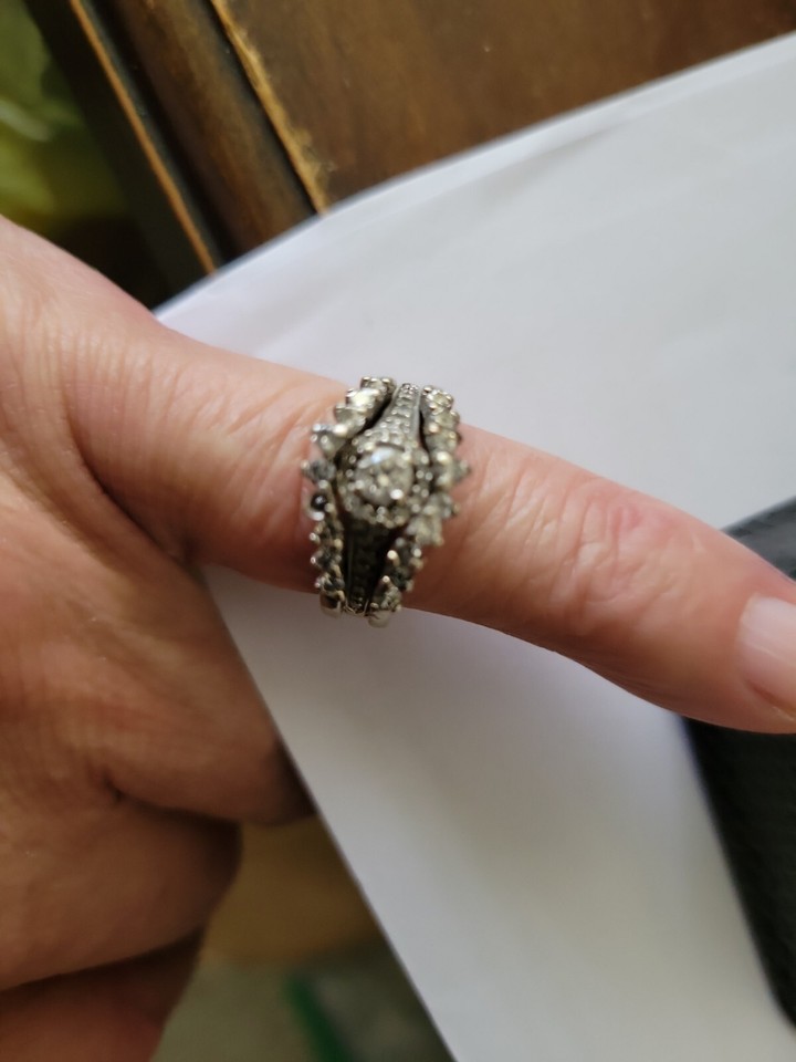 14K White Gold Diamond Engagement Ring W/Enhancer Guard Wrap Insert S-5 ...