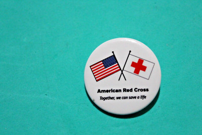 American Red Cross button pinback - patriotic - Two flags - 2001 ...