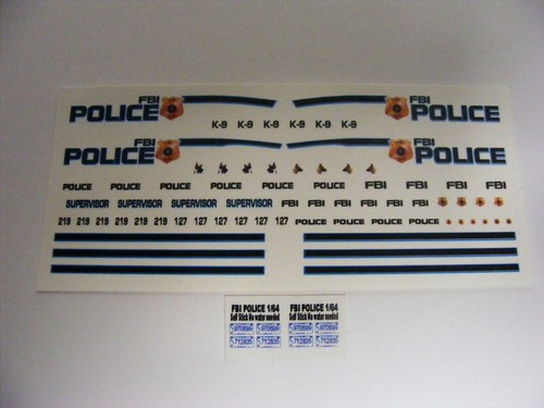 FBI Marked Unit Police 1/64 Water Slide Decals 2 Sets Fits GL Police ...