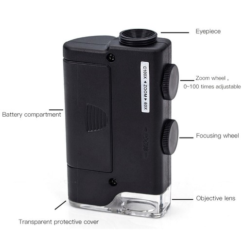 Universal Phone Microscope Magnifier 60~100X Zoom In With LED And Light ...