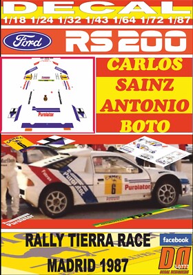 DECAL FORD RS200 CARLOS SAINZ R.TIERRA RACE MADRID 1987 WINNER (09 ...