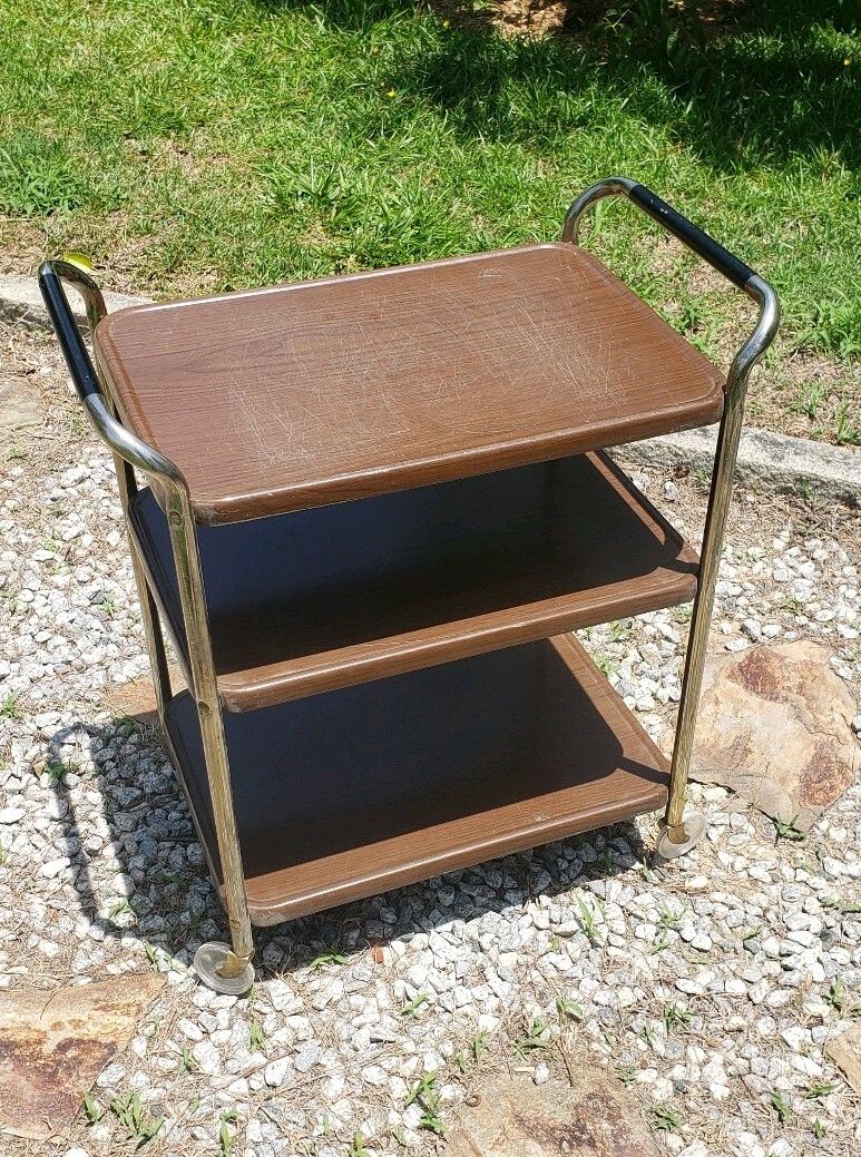 Vintage Mid Century Metal 3 Tier Cosco Wood Grain Metal Rolling Kitchen ...