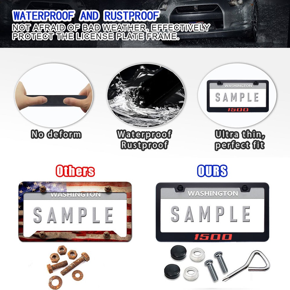 Metal Red Car License Plate Tag Frame Cover For Chevy Silverado 1500 ...