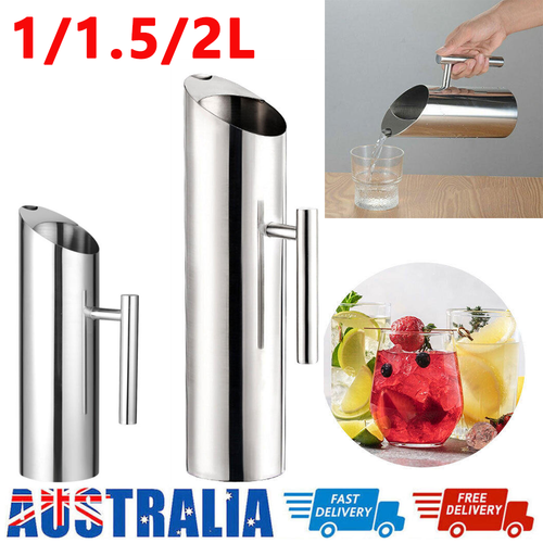 1/1.5/2L Stainless Steel Water Pitcher Jug Home Bar Coffee Cold Drinks ...