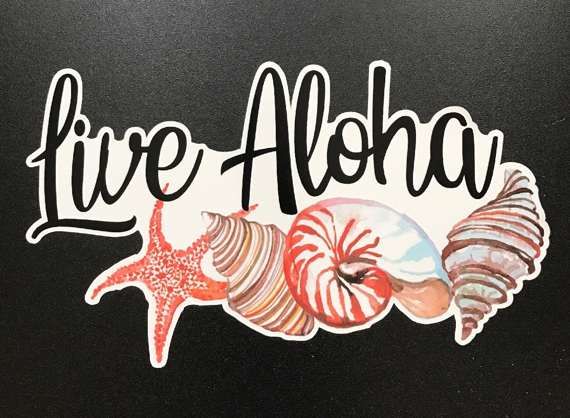 Aloha Sticker - Live Aloha Surf Hawaii Shells Beach Surfing Roxy Kona ...