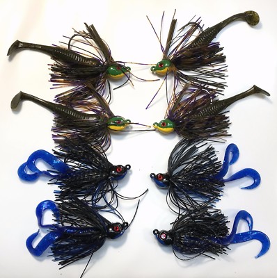 Bass Jigs 8 Total: 4 3/4 oz & 4 1 oz Jigs w/detailed instructions 5/0 ...