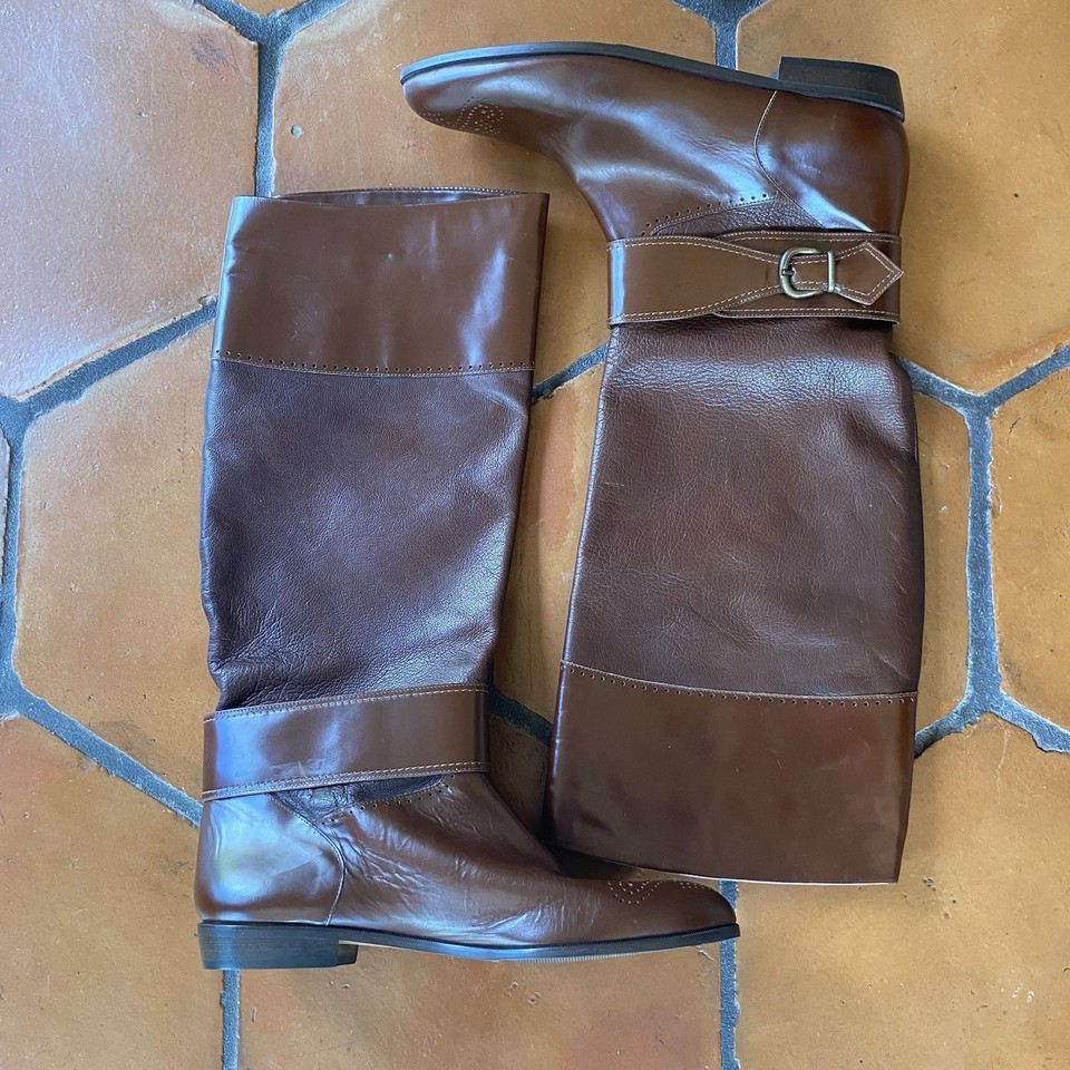 Joseph Italian Made Brown Leather Tall Boots Perforated Size 11 N ...