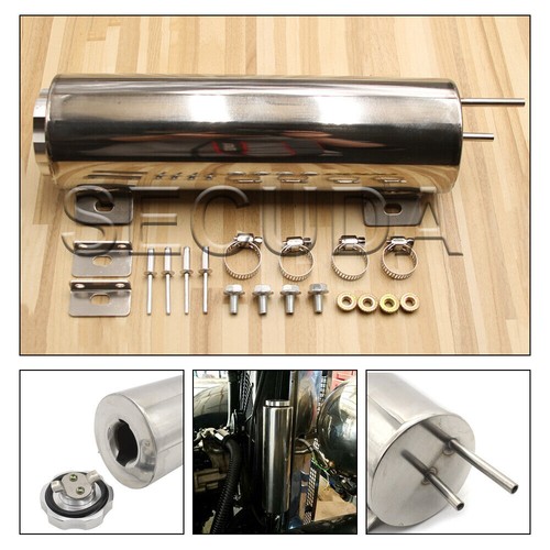 HQ 3" x 10" POLISHED STAINLESS STEEL RADIATOR OVERFLOW TANK BOTTLE ...