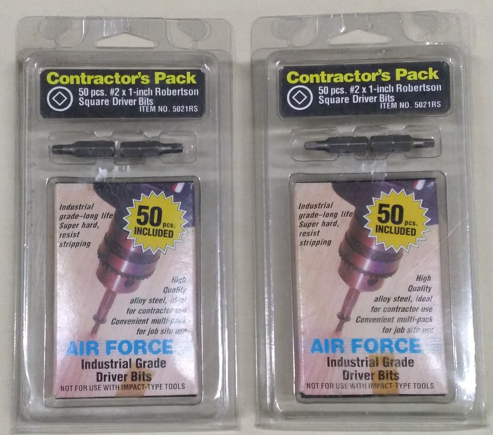 2 - 50 Pc. Contractors Packs Of Air Force Square Driver Bits #2 x 1 ...