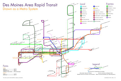 Des Moines IA Iowa Bus System Network as a Metro Subway Map Transit 24 ...