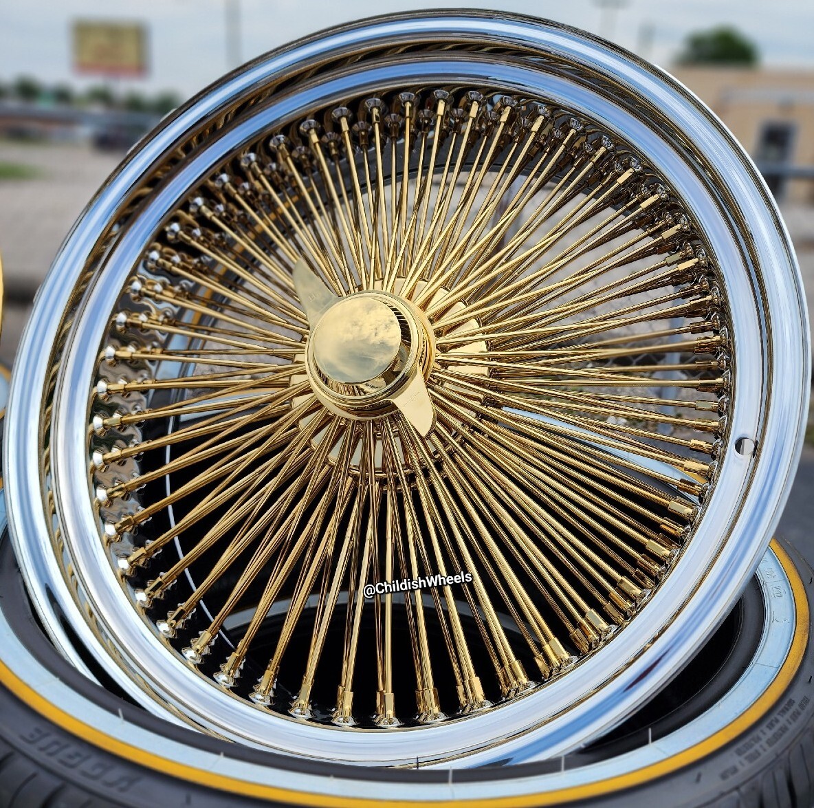 22" Inch 8 Spoke 5x4.5 Wheel | 22x8 | Gold | 4 Piece | CENTER Chrome ...