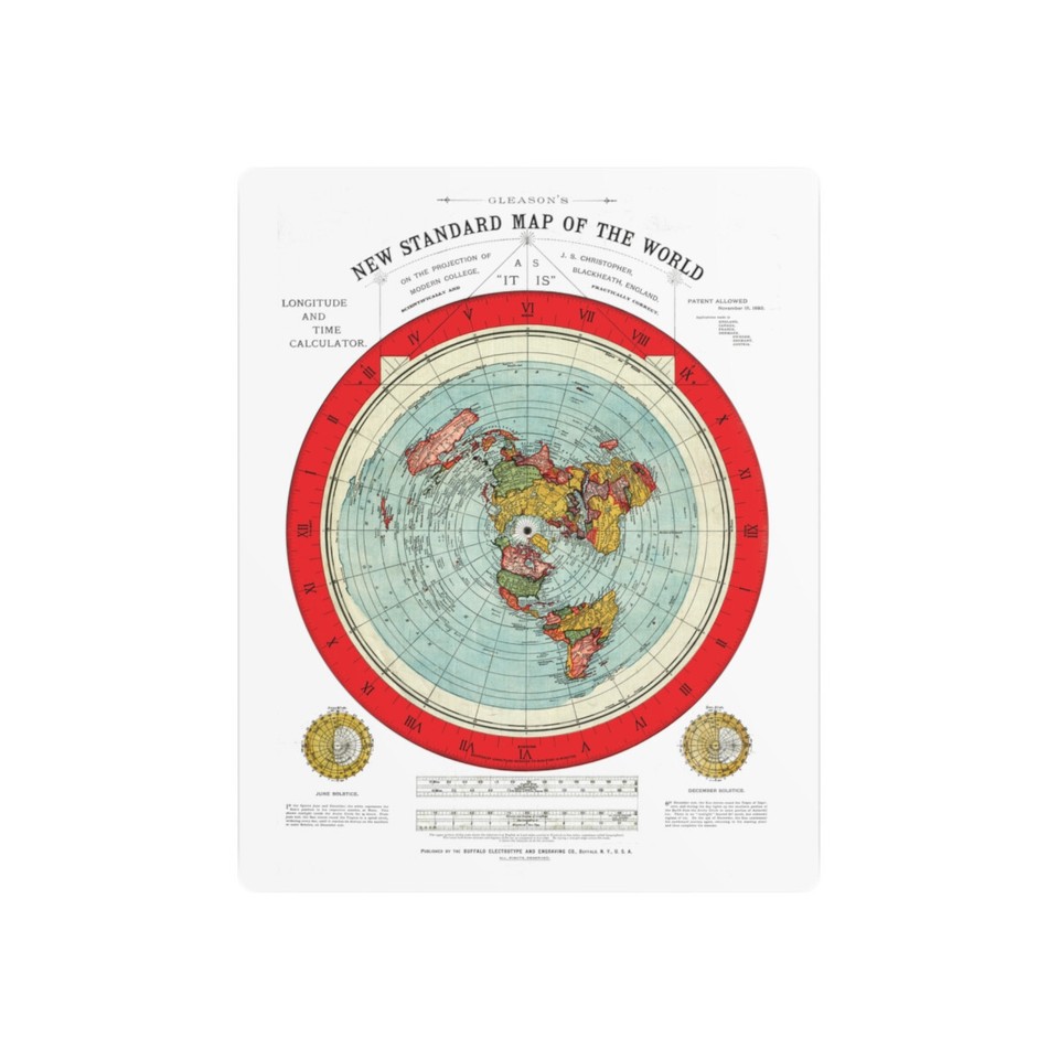 Gleason's 1892 New Standard Map of the World Flat Earth White Metal Art ...