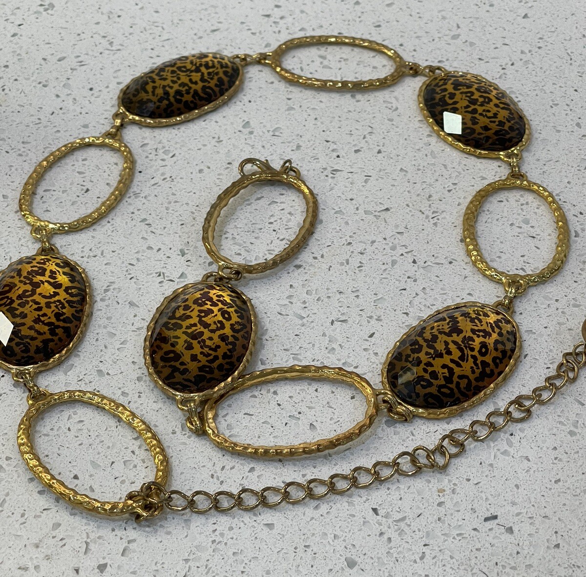 Vintage Leopard Print Gold Toned Chain Belt - Gem