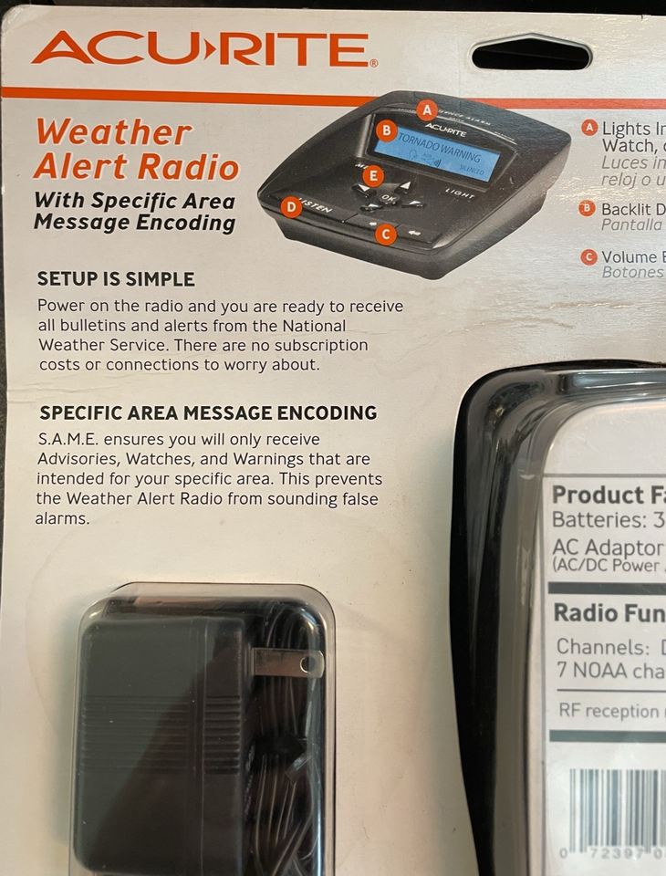 Acurite NOAA Weather Alert Radio Specific Area Message Encoding AC ...