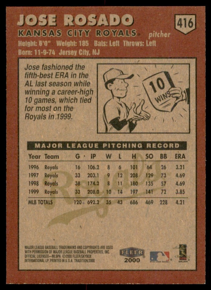 2000 FLEER TRADITION JOSE ROSADO KANSAS CITY ROYALS #416 | eBay