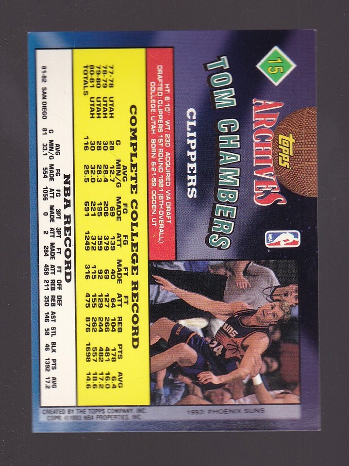 1992-93 Topps Archives Tom Chambers #15 Los Angeles Clippers | eBay