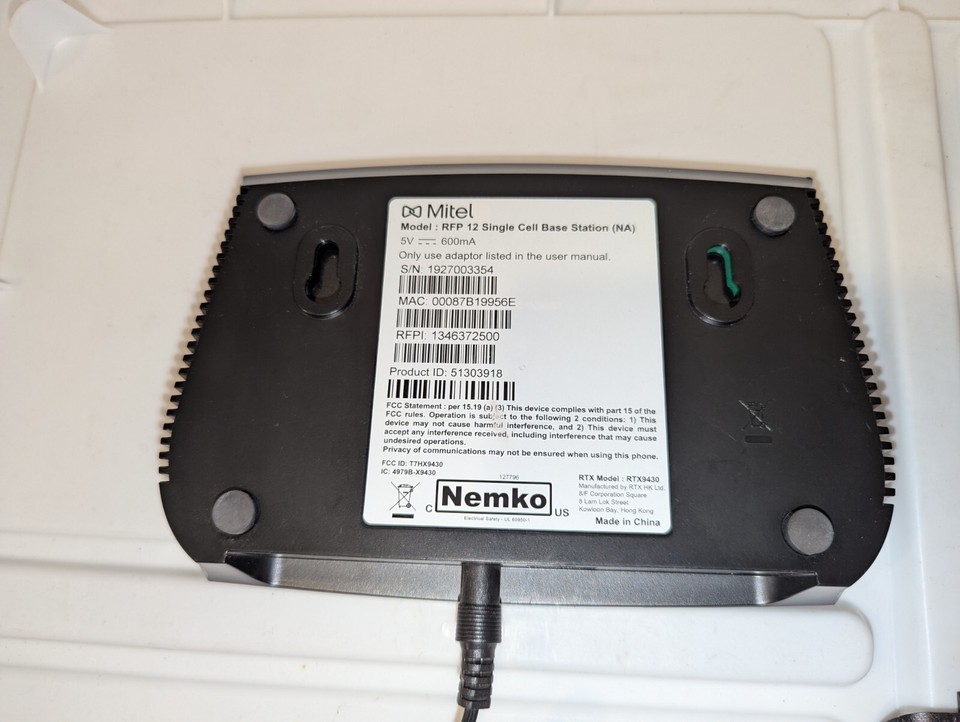 Kit: Mitel IP DECT Phone 112 with Charger RTX8430, Mitel RFP 12 Single Cell Base | eBay