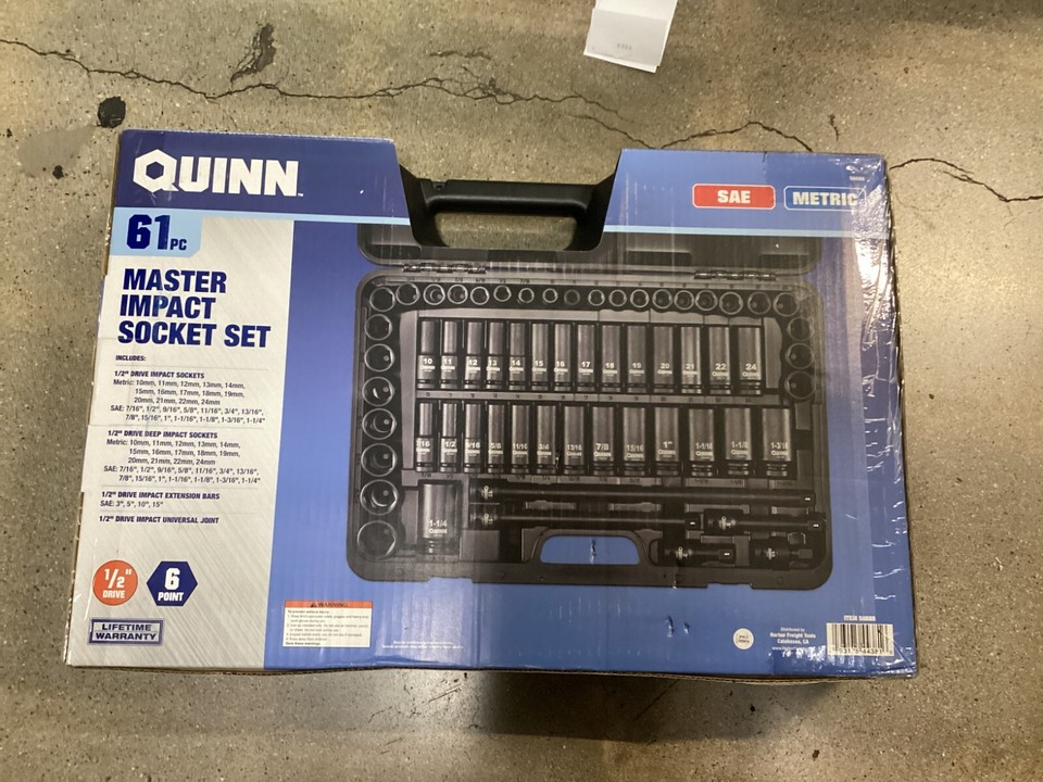 QUINN 58680 61 Piece 1/2" Drive SAE & Metric Master Impact Socket Set ...