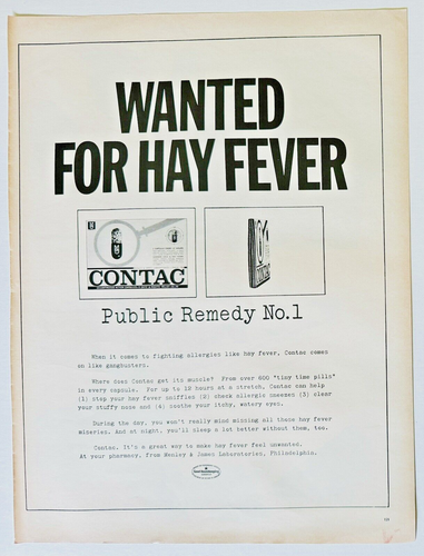 1960s Contac Hay Fever Remedy Medicine Drugs Vintage Printed Ad 14x11 ...