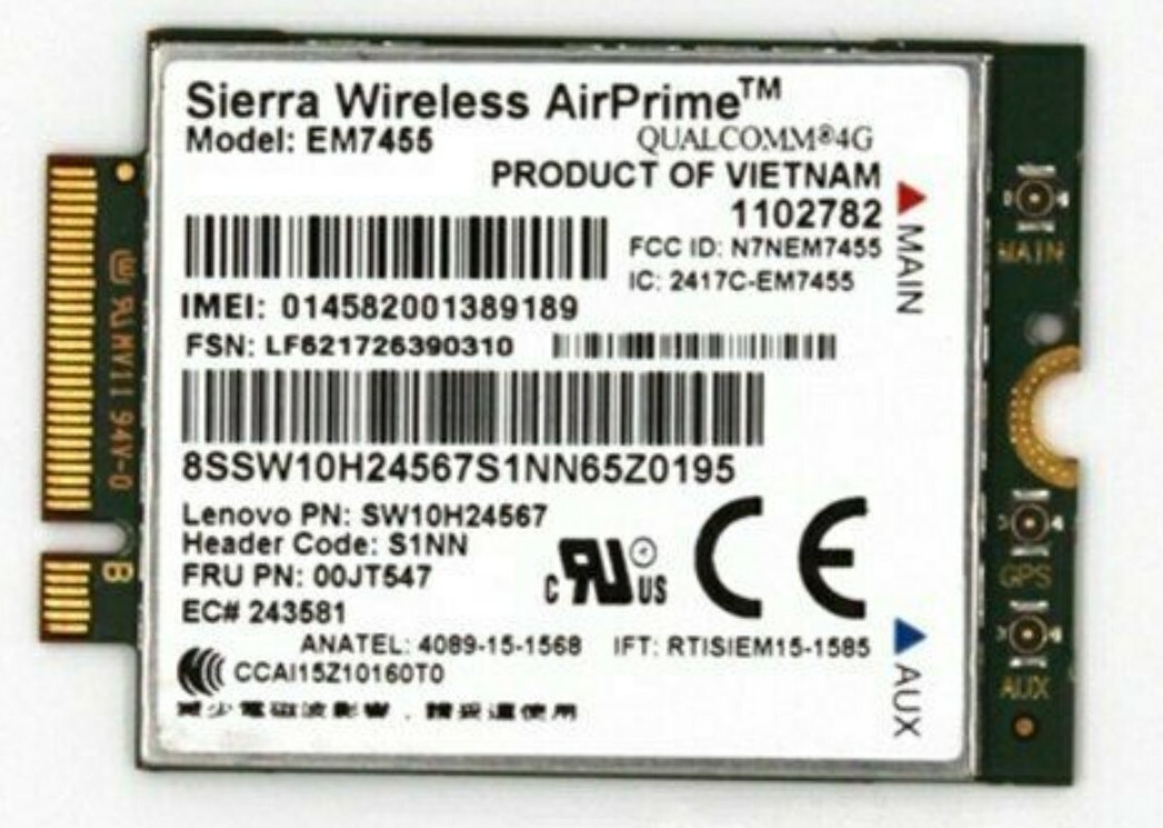 00JT547 4G GOBI6000 EM7455 LTE WWAN Module Card Lenovo Thinkpad T460 ...