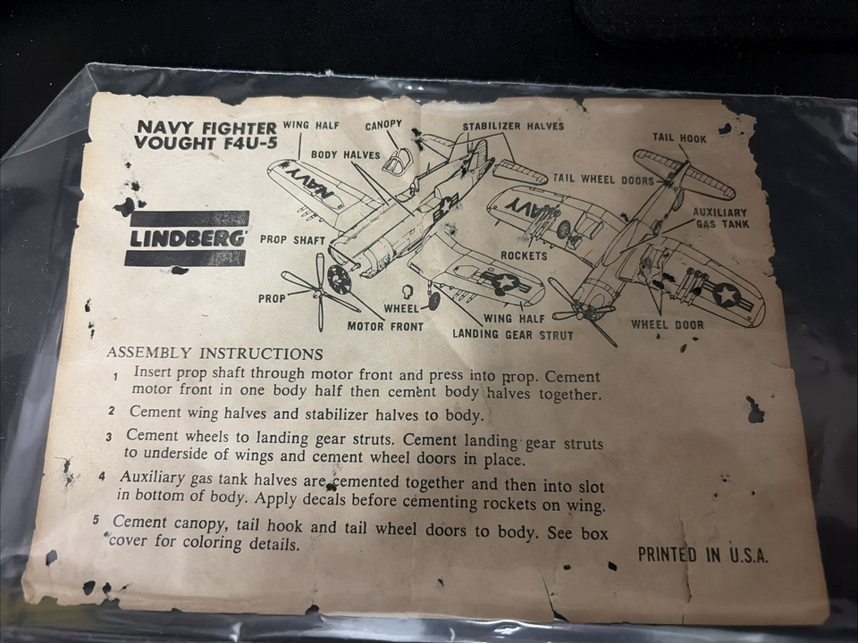 Vintage Lindberg Model Kit Navy Fighter Vought F4U-5 SEALED | eBay