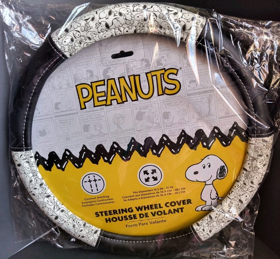 Peanuts SNOOPY Comic Black and White Steering Wheel Cover 14.5 in. x 15 ...