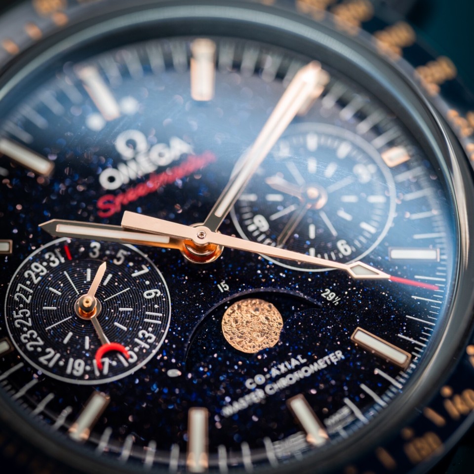 Omega Speedmaster Moonphase Blue Side of The Moon Aventurine Dial Box ...