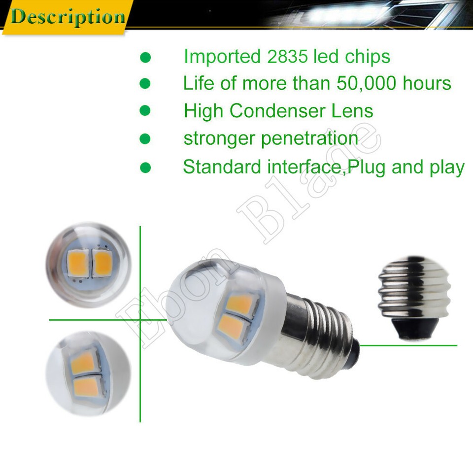 2 x Warm White 3V 3 Volt E10 Screw LED Bulb Lamp Torch Flashlight Light ...