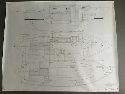 Vintage Original Sloop Boat Drawing Blueprint Plan Nautical Decor ...